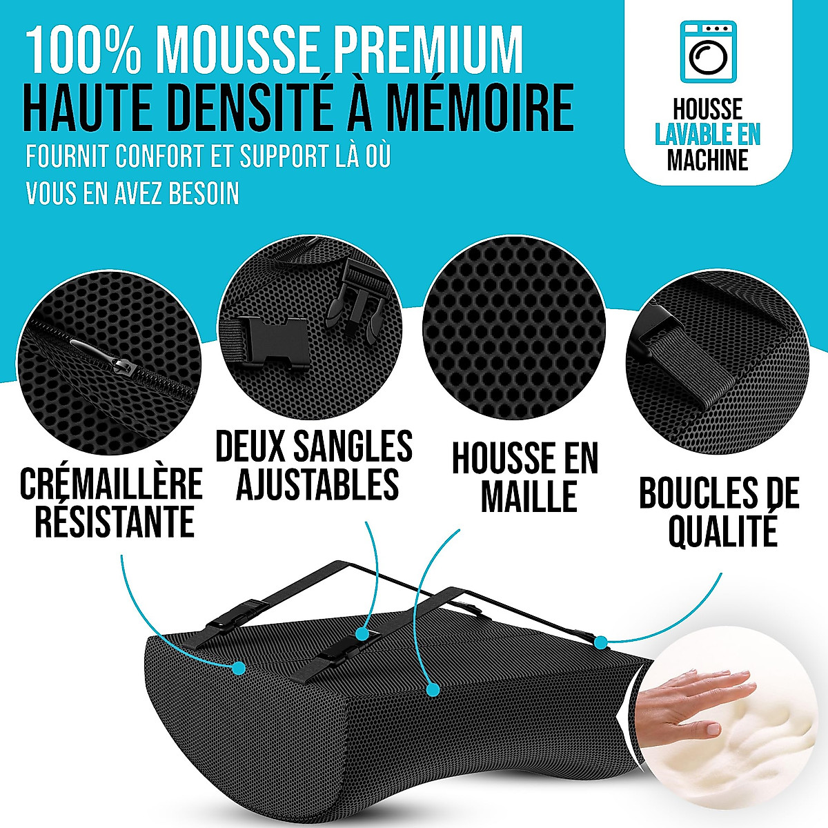 FORTEM Chair Cushion, Seat Cushion for Office Chair, Lumbar Support Pillow for Chair, Car Seat Cushion, Back Support Memory Foam Pillow Washable Cover (Black, Mesh)