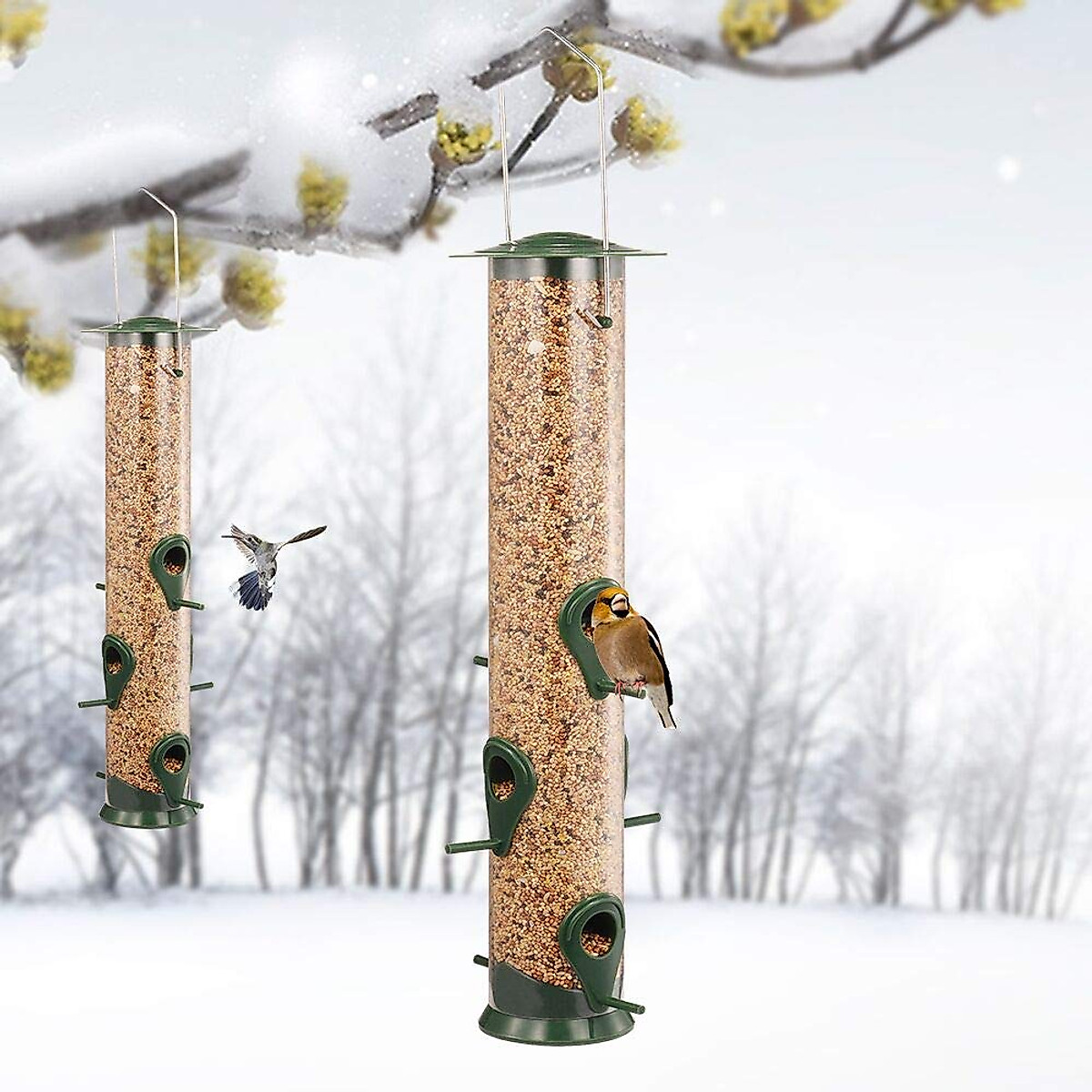 Ointo Garden Tube Bird Feeder with 6 Feeding Ports, Premium Hard Plastic Outdoor Birdfeeder with Steel Hanger(Pack of 2)