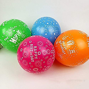 50pcs 12inch Latex Happy Birthday Balloons Party Beautiful Flowers Printed Birthday Balloon Decoration Multicolor (Birthday)