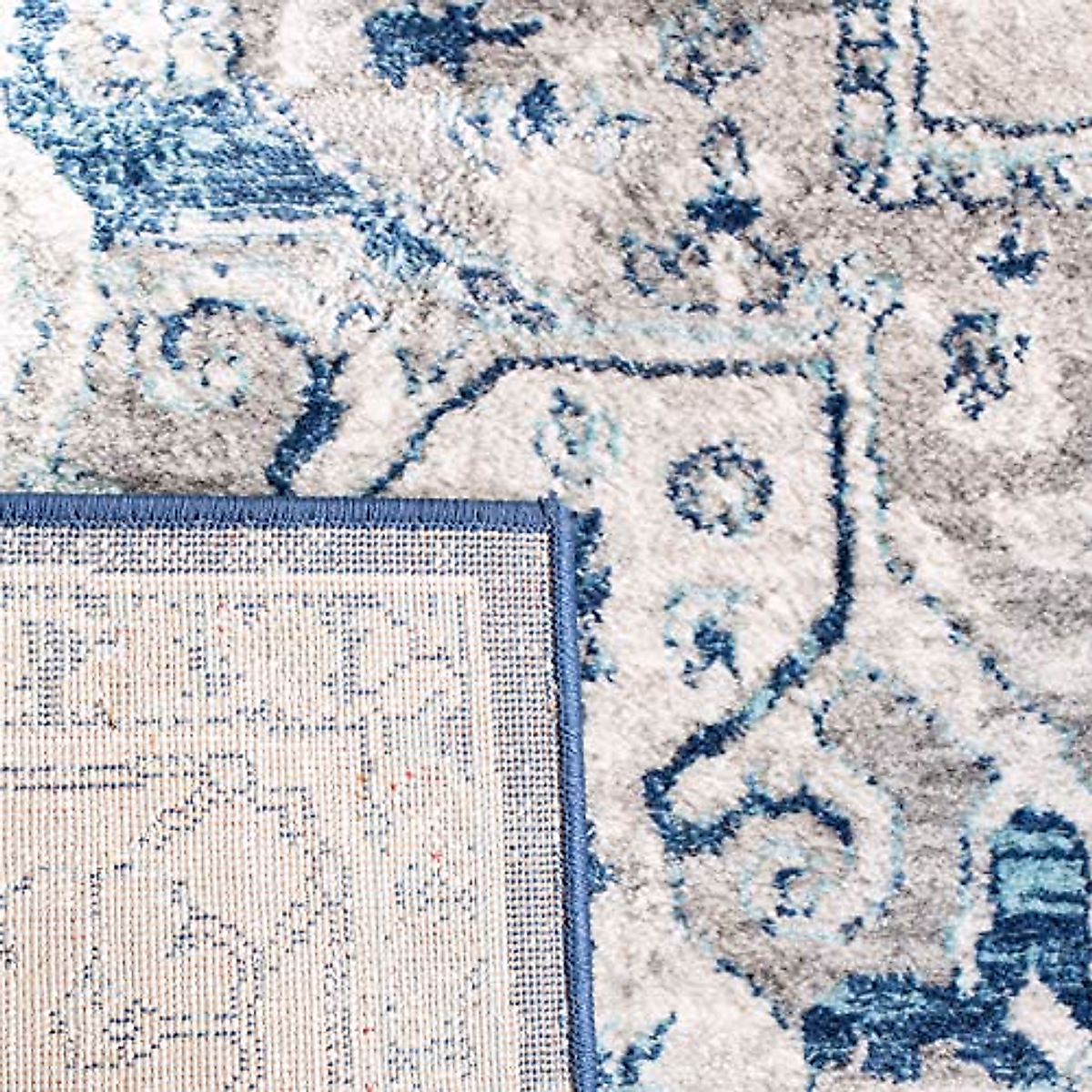 SAFAVIEH Brentwood Collection 2' x 8' Light Grey/Blue BNT851G Medallion Distressed Non-Shedding Living Room Entryway Foyer Hallway Bedroom Runner Rug