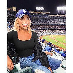 OQQ Women's 2 Piece Crop Shirt Long Sleeve Square Neck Underscrubs Stretch Fitted Layer, Black,beige, Large