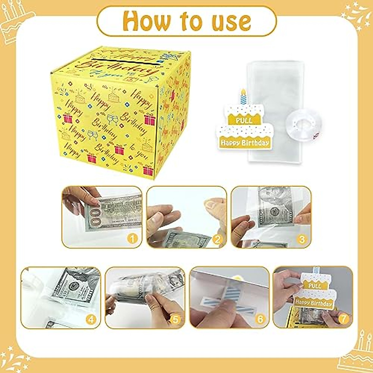 Happy Birthday Day Money Box for Cash Gift Pull,Money Gift Boxes for Cash,Money Box for Cash Gift Colourful Money Holder for Cash with Pull Out Card DIY Set Surprise Birthday Gift Box