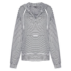 KHIIen Women's Casual Stripe Print Hoodies Tops Long Sleeve Drawstring Pullover Sweatshirts with Pocket