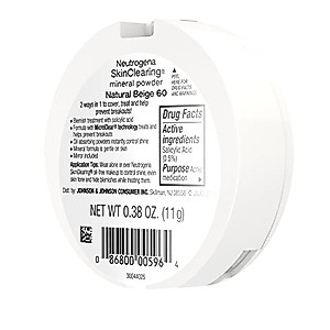 Neutrogena SkinClearing Mineral Acne-Concealing Pressed Powder Compact, Shine-Free & Oil-Absorbing Makeup with Salicylic Acid to Cover, Treat & Prevent Breakouts, Natural Beige 60,.38 oz (Pack of 2)