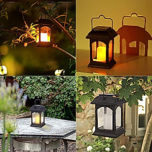 Clihere Solar Lantern Outdoor Hanging, Flickering Retro Candle Effect Solar Stake Light, Solar Hanging Lanterns Outdoor, Solar Decorations Patio Light for Garden,Lawn,Tree,Yard, Umbrella (6 Pack)