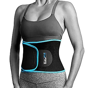 MONTAVI EzyFit Waist Trimmer Premium Exercise Workout Ab Belt for Women & Men Adjustable Stomach Trainer & Back Support, Black Blue Trim Fits 24-42"