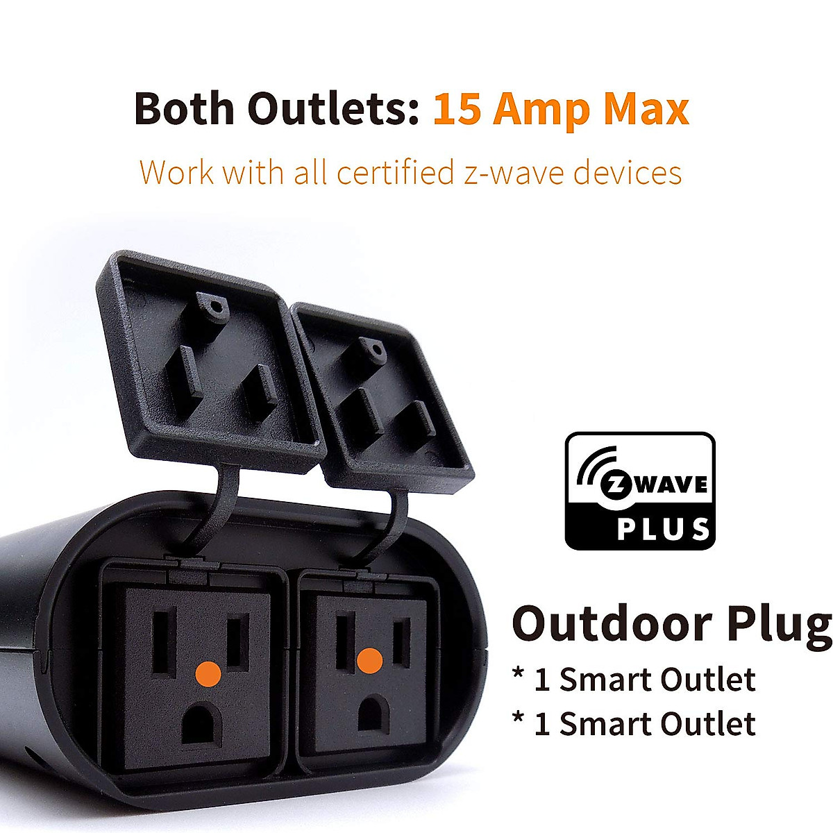 Outdoor Z-Wave Plus On/Off Light and Appliance Plug, Two On/Off Smart Outlet, Zwave Hub Required, Works with SmartThings, Wink, Alexa (ZW97)