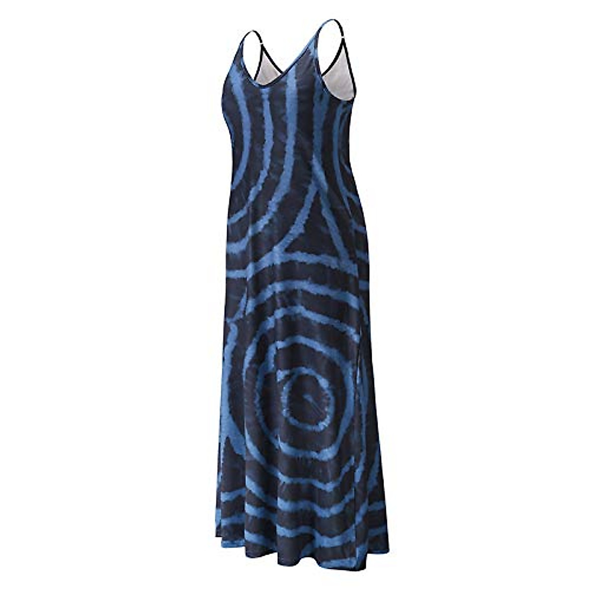 wodceeke Women's 2021 Suspender V-Neck Halter Maxi Dress Circle Print Beach Dress Loose Maternity Dress (Black, XXL)