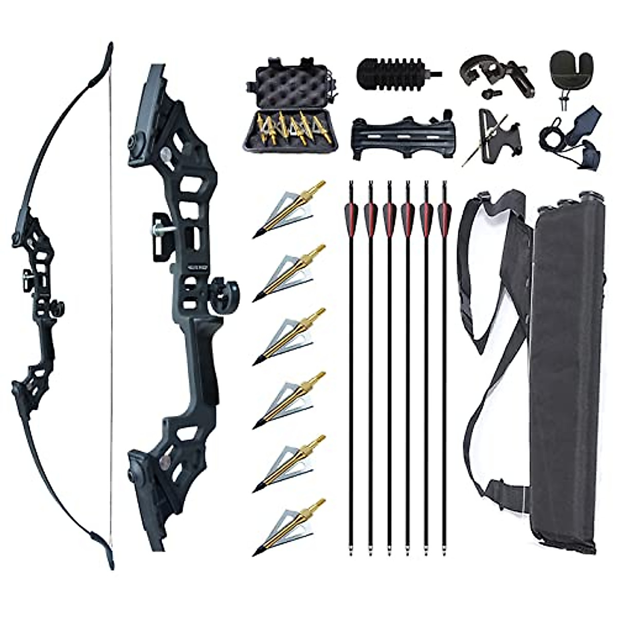 Monsour Archery 51" Takedown Recurve Bow and Arrows Set for Adults Right Hand Longbow Kit Metal Riser for Beginner Shooting Practice (Black 40lb)