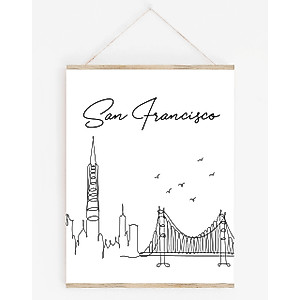San Francisco City Skyline CityScape Wall Art - 11x14 UNFRAMED, Minimalist Line Art Black & White Decor Prints. A Perfect Gift for Anyone Who’s Ever ‘Left Their Heart in San Francisco”!
