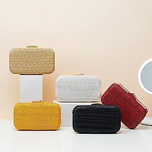 Women Braided PU Evening Bag Box Formal Clutch Purse for Wedding Party(White)