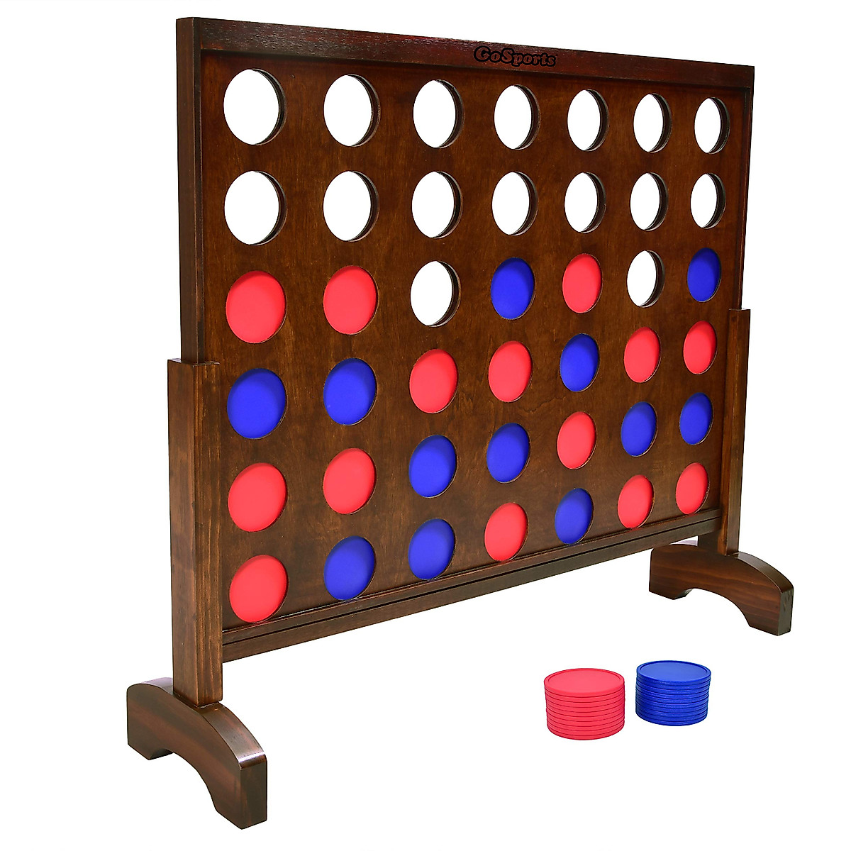 GoSports 3 Foot Width Giant Wooden 4 in a Row Game - Choose Between Classic White or Dark Stain - Jumbo 4 Connect Family Fun with Coins, Case and Rules