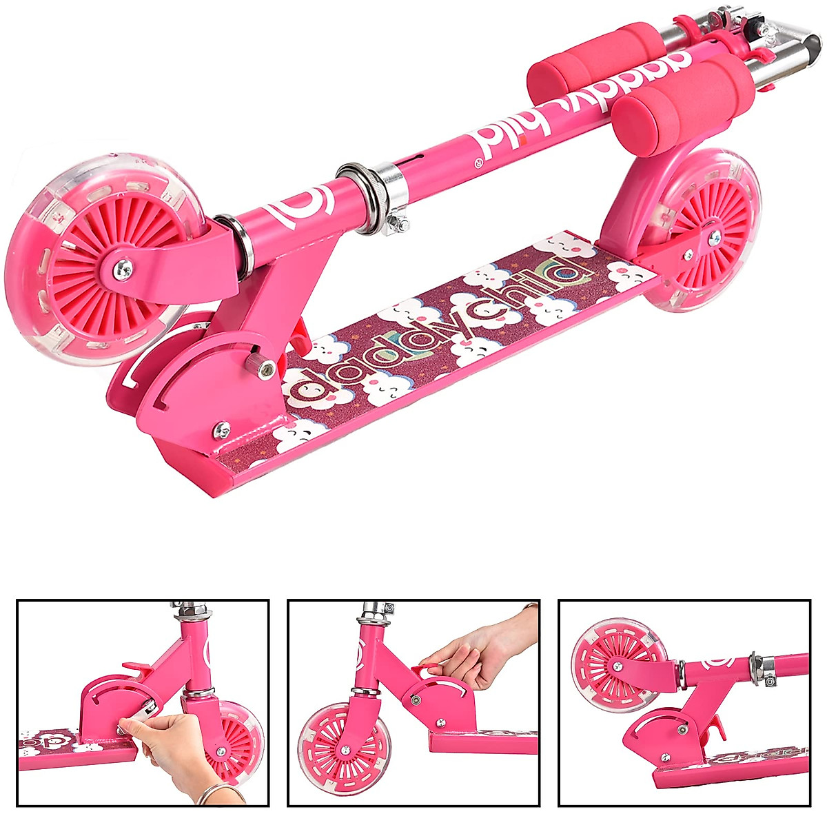 Scooter for Kids with LED Light Up Wheels, Adjustable Height Kick Scooters for Boys and Girls Ages 3-12, Rear Fender Break, Folding Kids Scooter, 110lb Weight Capacity