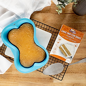 Puppy Cake Mix Dog Birthday Cake Kit, with Bone Silicone Pan and Candles (Pumpkin, Blue) Made in USA