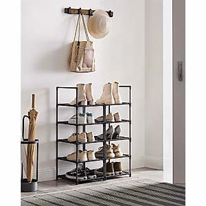 SONGMICS Shoe Rack, 10 Tier Shoe Shelf, Shoe Storage Organizer, Space-Saving, 13 x 13 x 68.1 Inches, Metal Frame, Non-Woven Fabric Shelves, for Entryway, Bedroom, Black ULSR110B02