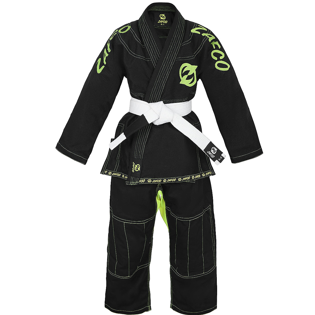 Zafco Sports Brazilian Jiu Jitsu, Kids Jiu Jitsu Gi Children BJJ Gi Grappling Kimonos Lightweight White Belt (Black, K0)