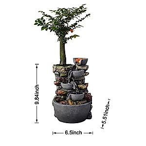 Haobos Indoor Fountain 4-Bowl Rockery Soothing Sound Tabletop Fountains Home/Office Decor with a Small Plastic Pot to Grow The Plant by Yourself(Automatic Watering)(22023)