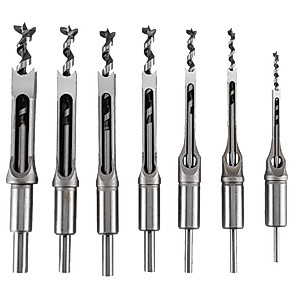 7 pcs Square Hole Mortise Chisel Drill Bit Tools 3/4" 5/8" 9/16" 1/2" 3/8" 5/16" 1/4", HSS Woodworking Hole Saw Mortising Chisel Drill Bit Set