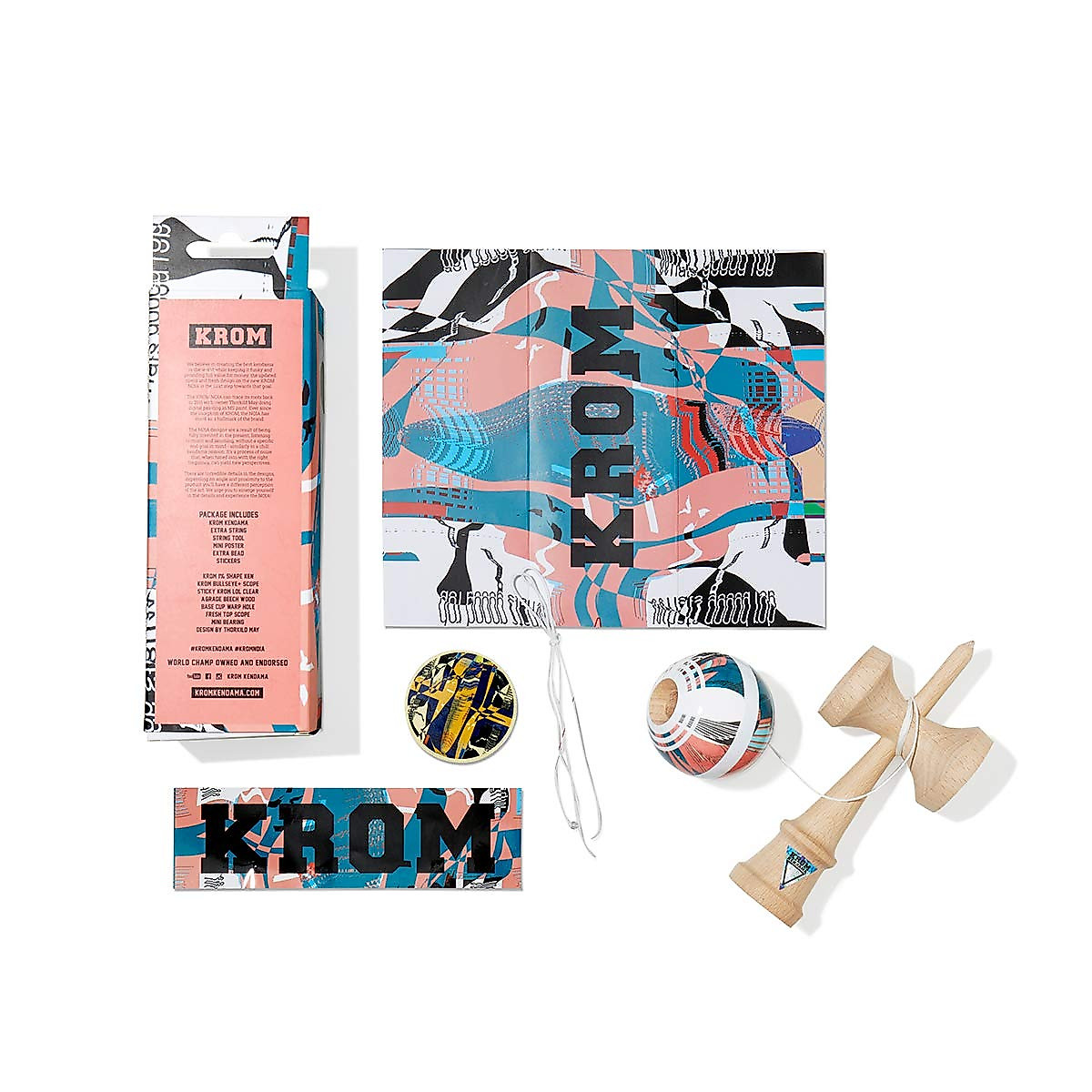 KROM - Kendama Toy NOIA 4 - Original - High Wood Quality - Extra Strong - for Beginner and Pro - Gift Pack : Extra String + Stickers
