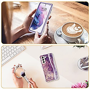Esdot for Samsung Galaxy S21 Plus Case,Military Grade Passing 21ft Drop Test,Rugged Cover with Fashionable Designs for Women Girls,Protective Phone Case for Galaxy S21 Plus 6.7" Glitter Purple Marble