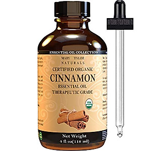 Organic Cinnamon Essential Oil (4 oz), USDA Certified Organic, Therapeutic Grade, 100% Pure and Natural, Perfect for Aromatherapy, Diffuser, DIY by Mary Tylor Naturals