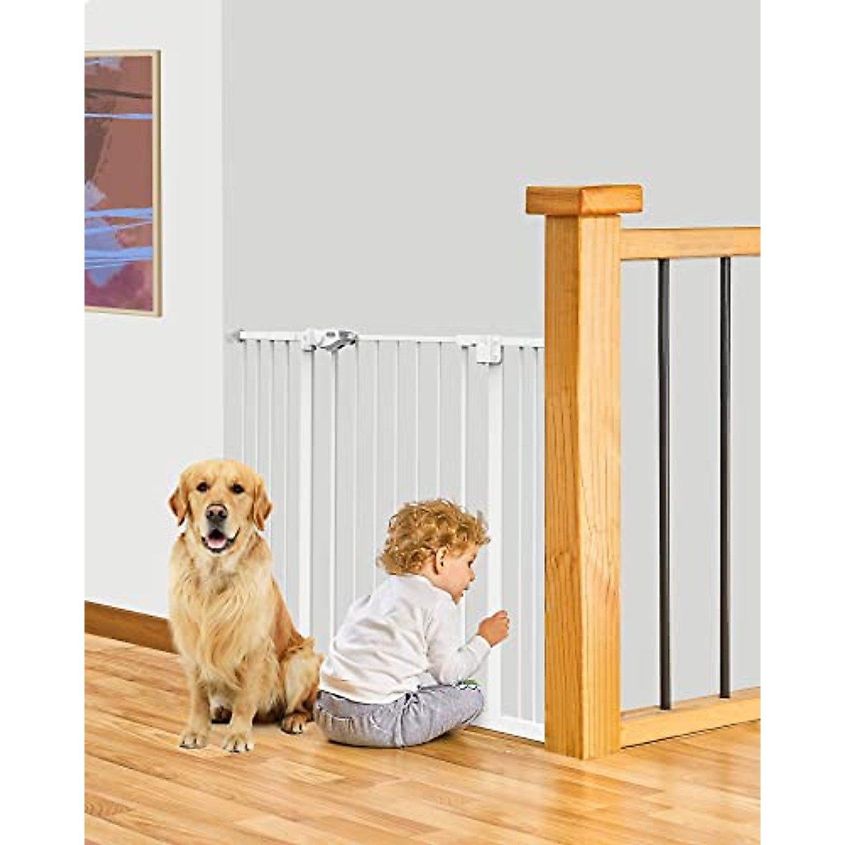 InnoTruth 29"- 39.6“ Baby Gate for Doorways and Stairs, 36" Extra Tall No Drill Wall Protected Dog Gate, 45cm Wide Walk Thru Auto Close Metal Child Gate, Easy to Install and One-Hand Opening, White