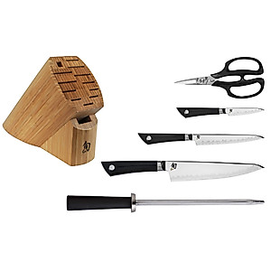 Shun Sora 6 Piece Block Set, Includes 8" Chef's Knife, 3.5" Paring Knife, 6" Utility Knife & More, Handcrafted Japanese Knife Set, VG10 Steel Edges and 420J Stainless Steel Blades, Balanced Handles