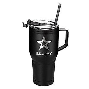 Military Veteran Products 30 Oz US ARMY Black Double Wall Vacuum Insulated Stainless Steel Army Tumbler with Handle | Travel Mug with Leakproof Lid