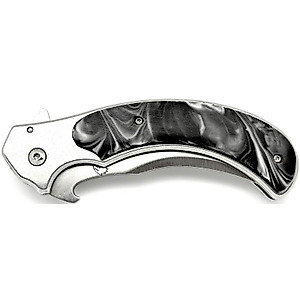 S.S. Fixed Knives 8 inches Black Marble Trailing Point Curved Pocket Stainless Steel Fixed Blade Knife Knives + Free eBook by Survival Steel