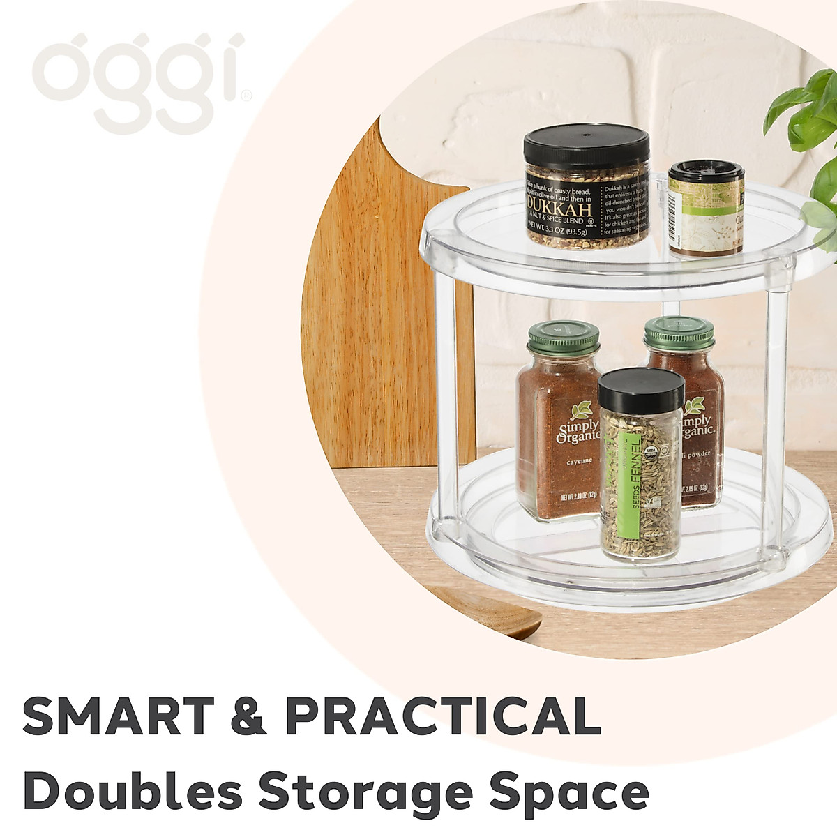 OGGI Two Tier Lazy Susan Rotating Organizer for Kitchen, Pantry, Cabinet Organizing and Storage. Ideal as a Rotating Spice Rack and Pantry Can Organizer, 9.75'' Dia x 8'' H (7780.)