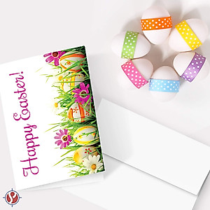 Happy Easter, Bulk Fold Over Greeting Cards for Invitations, Gifts & Presents, Thank You Notes and Announcements – Blank Inside | 4.25 x 5.5” (A2 Size) | 25 Cards and 25 Envelopes