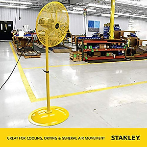 Stanley 24 Inch Oscillating Industrial High Velocity Pedestal Fan - Use for Shop, Garage or Warehouse, All-Metal Construction, 3 Speed Settings (ST-24POSC)