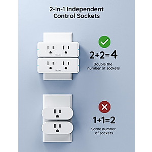 Govee Dual Smart Plug 2 Pack, 15A WiFi Bluetooth Outlet, Work with Alexa and Google Assistant, 2-in-1 Compact Design, Govee Home App Control Remotely with No Hub Required, Timer, FCC and ETL Certified