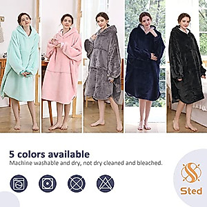 Wearable Blanket Hoodie for Men & Women, Oversized Hoodie Blanket Adult, Sherpa Fleece & Flannel Blanket with Sleeves and Giant Pocket, Machine Washable, Convenient for Home and Outdoors, Navy Blue
