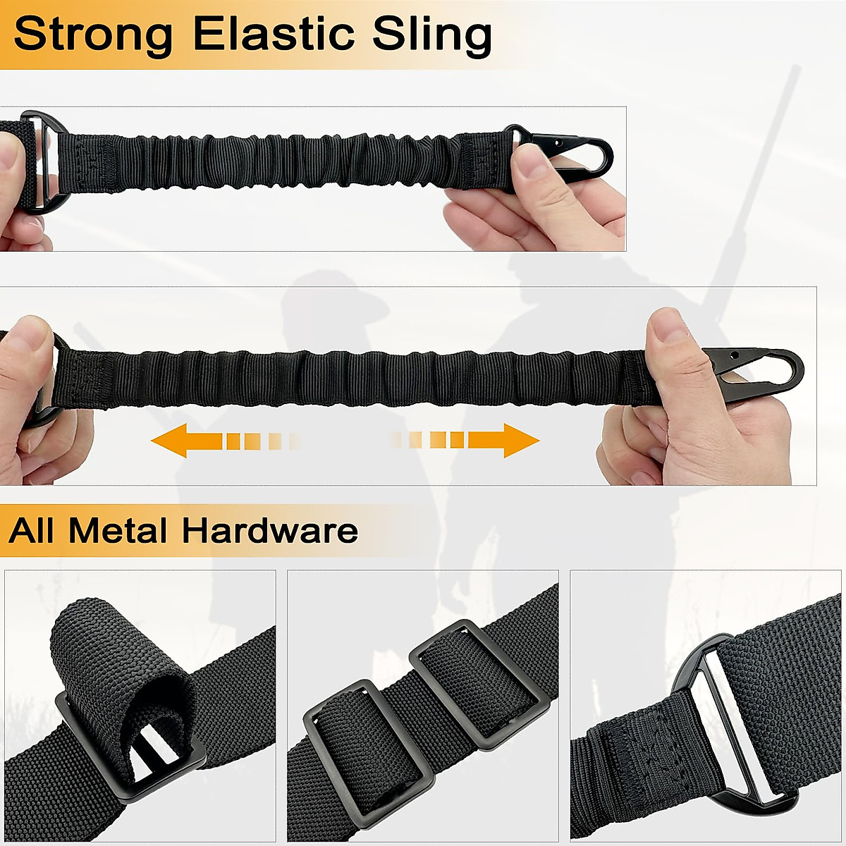 DDOUT 2 Point Rifle Sling Strap with Hooks, Durable 1.5 inch Webbing Gun Sling with All-Metal Hardware, Black