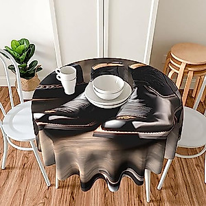 FRESQA Cowboy Black Hat Western Boots Round Tablecloth 60 NCH,Waterproof Washable Kitchen Dining Room Round Tablecloth