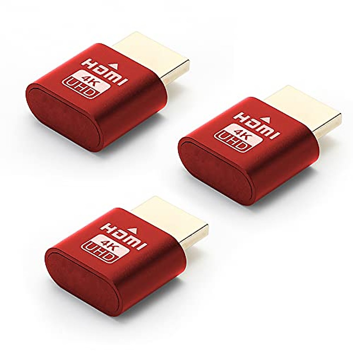 Red 3Pack-4K HDMI Virtual Plug high Resolution Virtual Display, 2021 New Generation Headless Display Adapter, Support up to 3840x2160 @ 60Hz and 1080 @ 120Hz DVI EDID Emulator