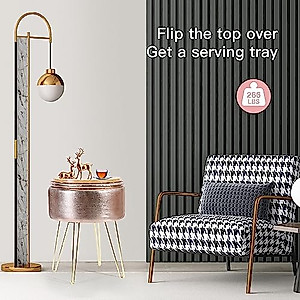 YAMILAN Velvet Round Storage Ottoman, Modern Foot Stool Vanity Stool with Metal Legs & Tray Top Coffee Table, Ottoman with Storage for Living Room Bedroom (PU Leather Light Gold)