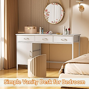 Korfile White Desk with Storage Cabinet and 3 Fabric Drawers, 39 Inch Home Office Desk for Writing Study Gaming, Small Computer Table with Storage Space, Modern Vanity Desk for Bedroom