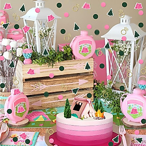 Kreatwow Camp Bachelorette Party Decors 200pcs Camp Bride Confetti Table Decors Party Supplies Pink Green Ring Tree Tent Confetti for Mountain Lake Hiking Bachelorette Wedding Engagement Party Decor