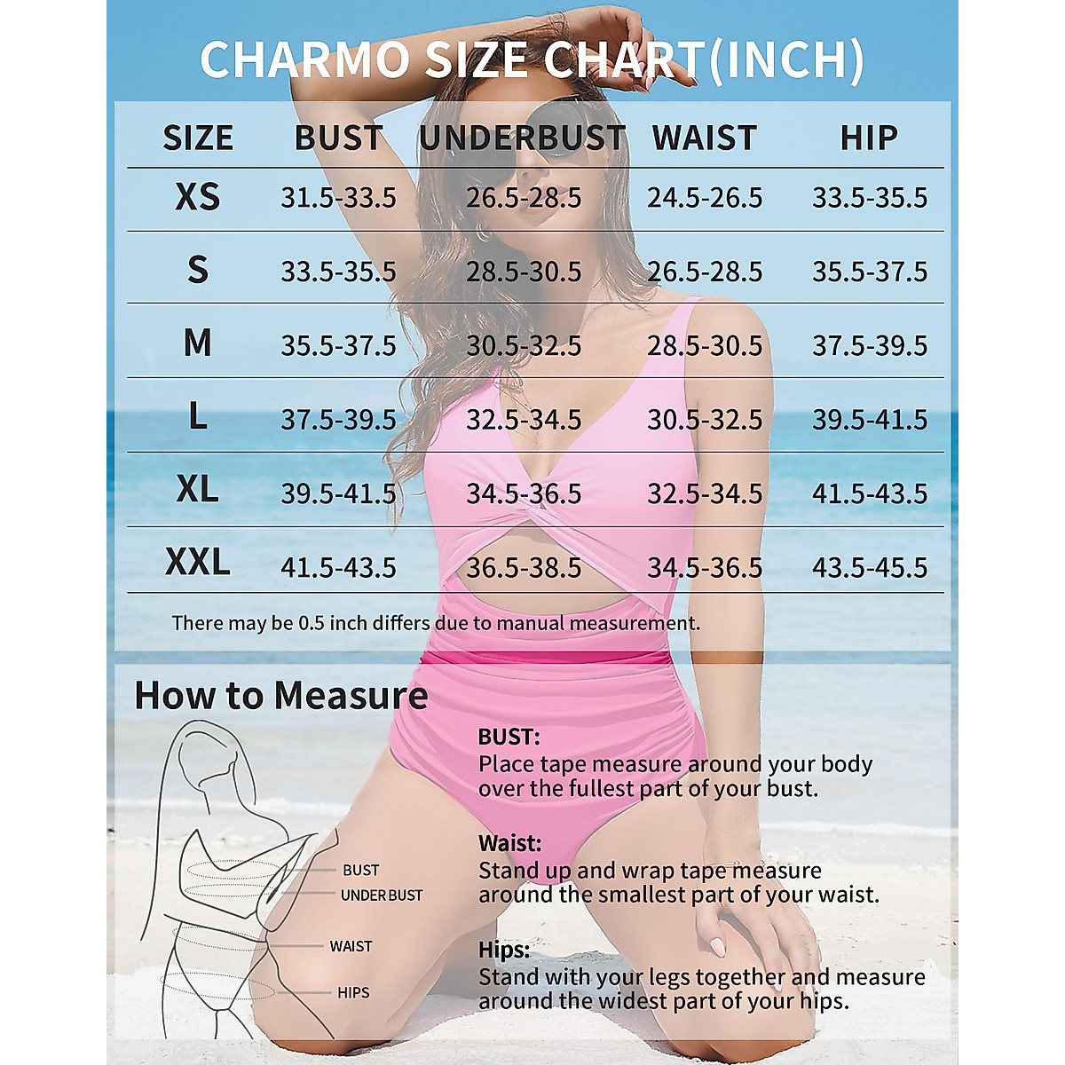 Charmo Womens One Piece Swimsuit Ruched Tummy Control High Cut Backless V Neck Bathing Suits Swimwear Black Large