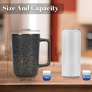 QUTREY Coffee Mugs Set of 4, Large Ceramic Coffee Mugs with Handle, Drinking Mug Cups for Latte, Tea, Cocoa, Milk, Juice, Assorted Rock Magma Patterns, 15oz