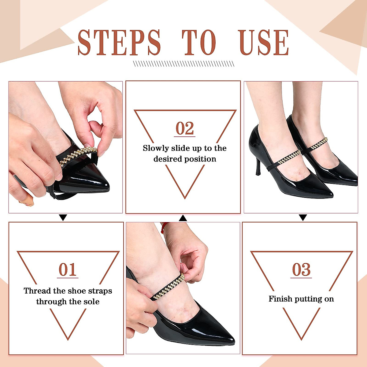 Hanaive 2 Pairs Rhinestone Elastic Shoe Ankle Straps Detachable Shoe Strap Heel Band for Women High Heels Loose Shoes, Gold and Silver