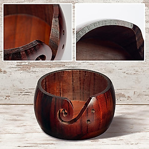 IUAQDP Wooden Yarn Bowls for Crochet Knitting Wool Storage Basket Round with Holes Handmade Craft Crochet Kit