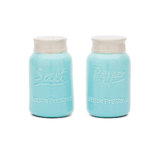 Fox Run Ceramic Mason Jar S&P Shakers, Salt and Pepper, Blue