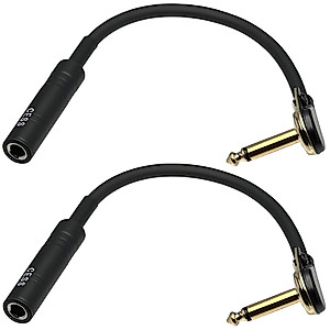 CNCESS CESS-233 Thin Plug Right Angle Guitar Adapter, 6.35mm 1/4” TS Female to Male Extension Cord, Space-Saving, for Amplifiers, Guitars, Pianos, Home Theater, 6 Inches, 2 Pack