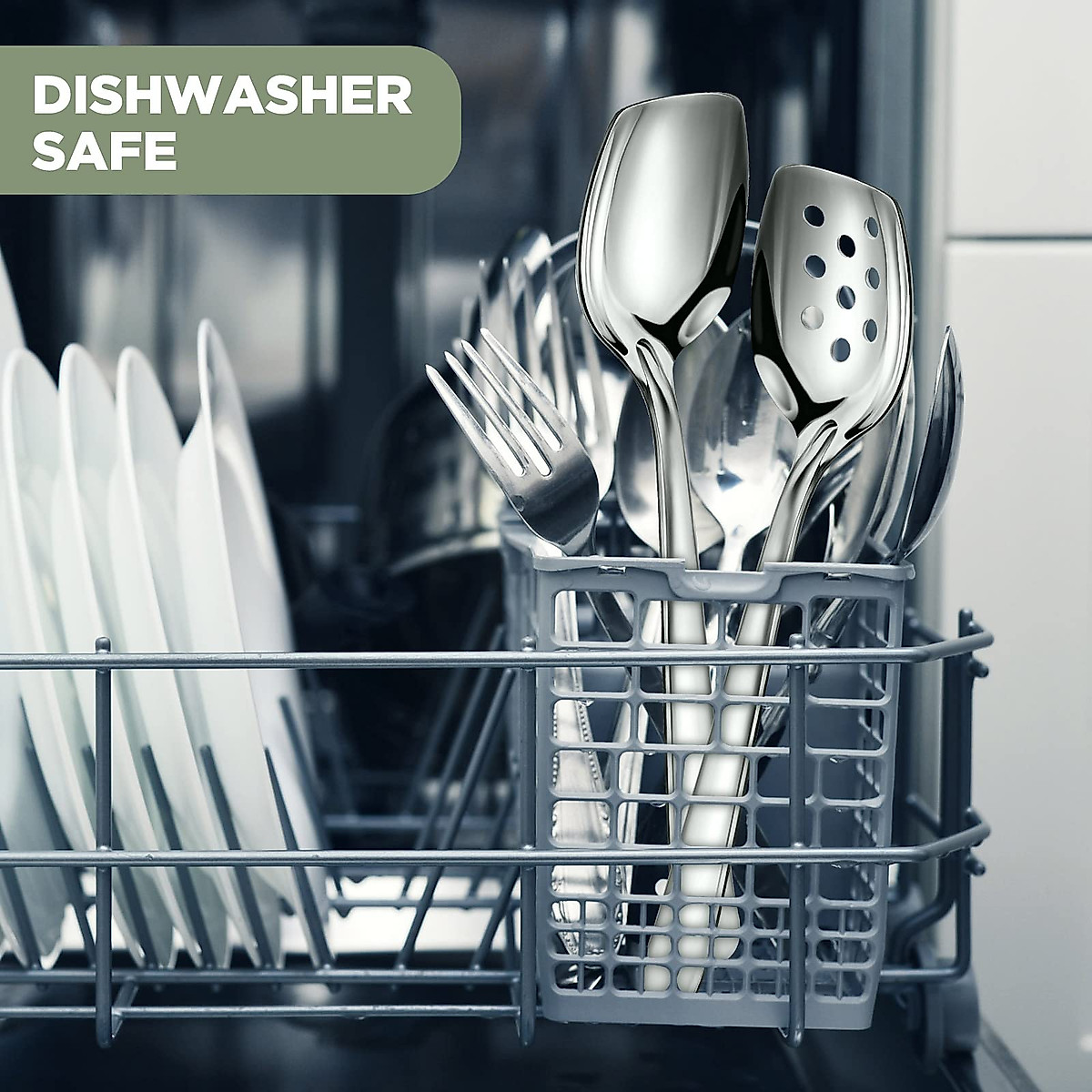 4 Pieces 10 Inch Flat Serving Spoon Slotted Spoon 304 Stainless Steel Roux Spoon for Cooking Kitchen Buffet Utensils, 2 Styles