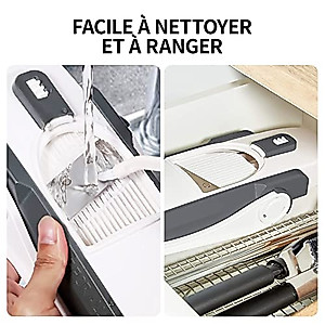 Safe Mandoline Slicer for Kitchen, 5 In-1 Vegetable Chopper, Easy Potato Slicer French Fry Cutter, Julienne + Dicer, Veggie Food Chopper, Kitchen Chopping Artifact (Gray)