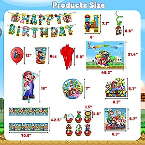 Game themed birthday party decorations for boys and girls with Plant Balloon,Tableware,Paper Cup,Tablecloth, Backdrop Super Movie Theme Party