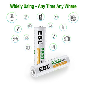 EBL Pack of 16 AA Batteries Rechargeable NiMH 2300mAh Everyday Battery